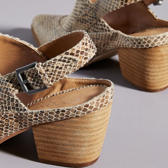 Anthropologie | Shoes | Snake Print Slingback Kitten Heeled Mules ...